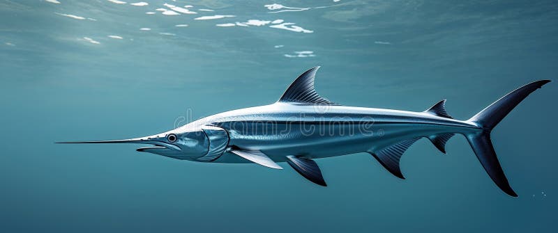 Magnificent Swordfish Swims Gracefully in the Deep Blue Ocean Stock ...