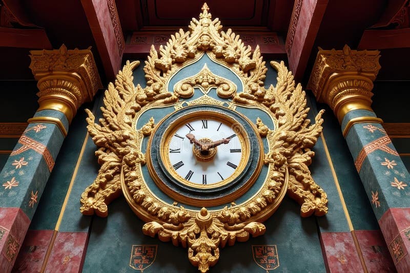 Magnificent Thai Temple Mural Clock Design Stock Illustration ...