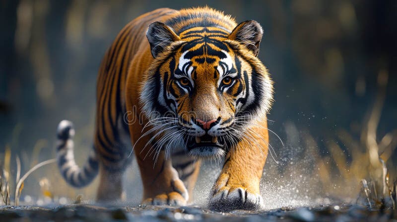 A Magnificent Tiger Prowling through a Misty Forest, Its Gaze Intense ...