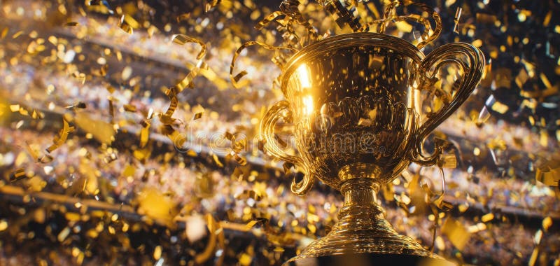The Magnificent Trophy Surrounded by Confetti in a Lively Stadium ...