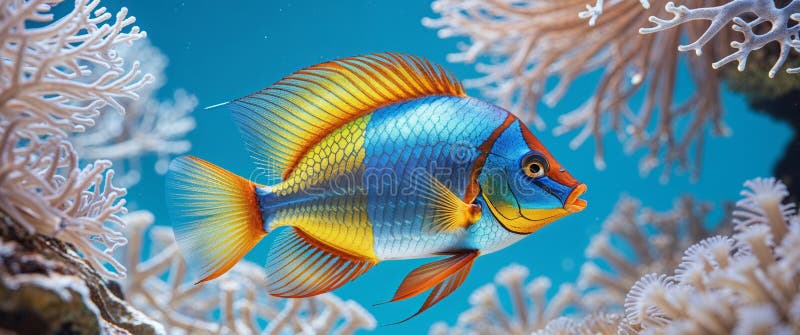 A Magnificent Tropical Fish Swimming through a Coral Reef. Stock Image ...