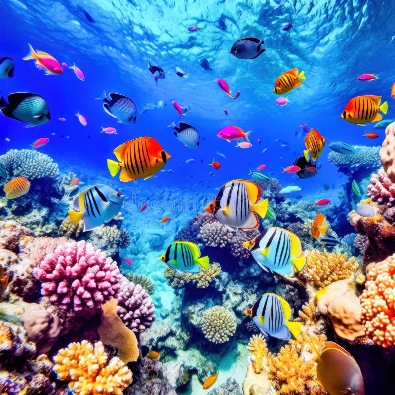 Magnificent Underwater World of the Tropical Ocean Stock Illustration ...
