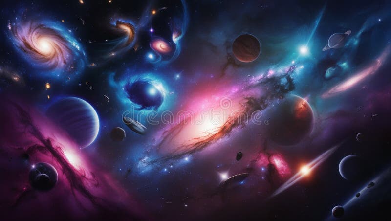 Magnificent Universe: Galaxies, Stars, and Nebulae Stock Illustration ...