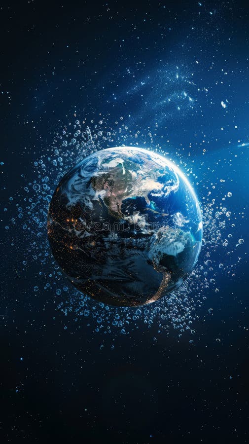 Magnificent View of Earth with a Field of Asteroids in Space. Perfect ...