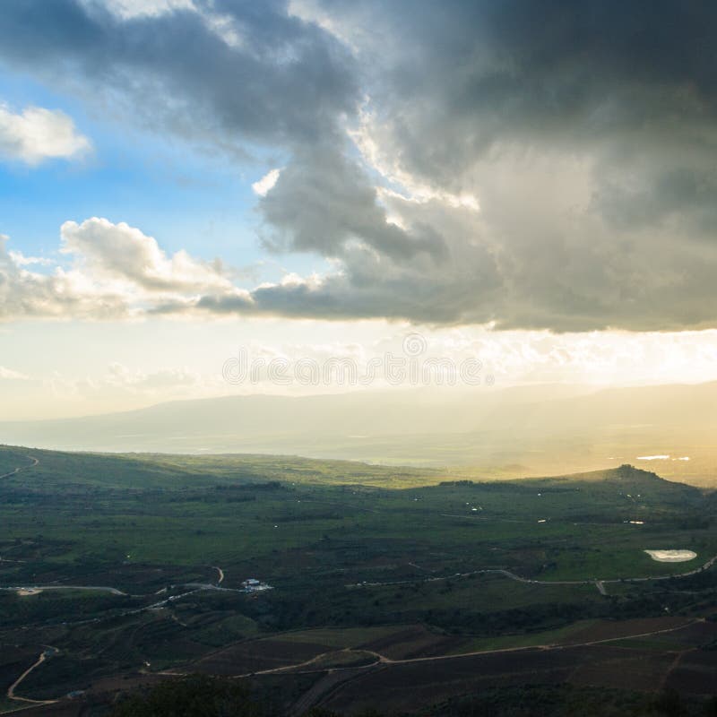Magnificent View of the Golan Heights, the Rays of the Setting Sun Make ...