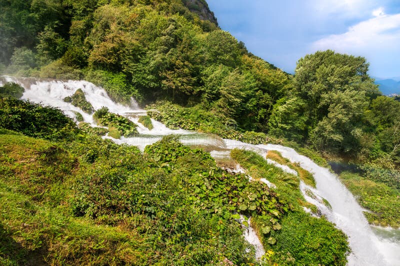 A Magnificent View of a Mountain Waterfall, the Water Flow of Which ...