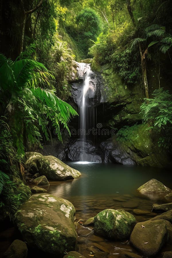 The Magnificent Waterfall Cascades Down from the Steep Cliffs and ...