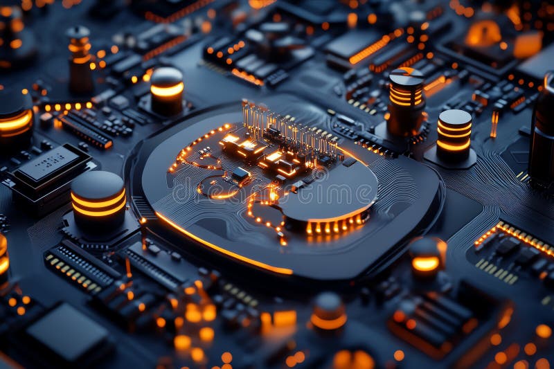 Magnified Circuits, Detailed Pathways, Tiny Components Display the ...