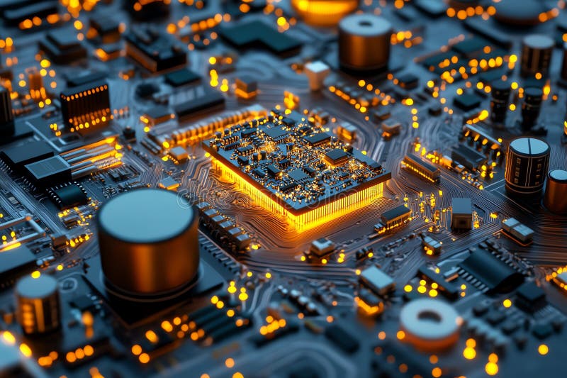 Magnified Circuits, Detailed Pathways, Tiny Components Display the ...