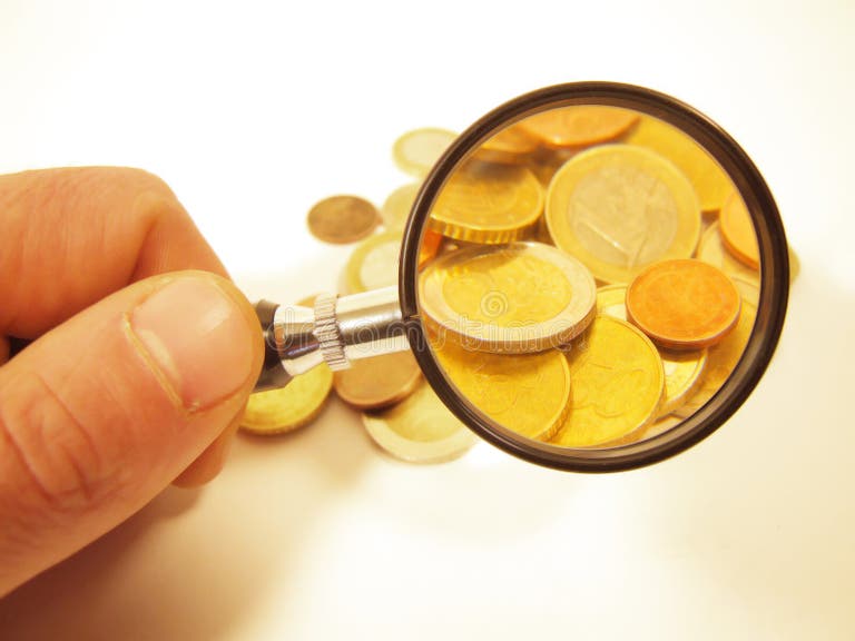 Magnified coins stock image. Image of magnifier, examining - 2097989