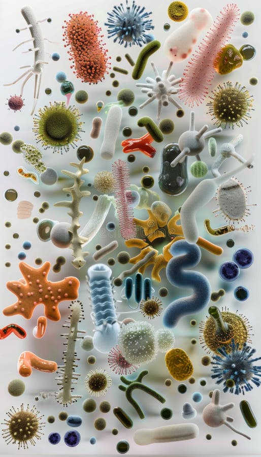 Magnified Diverse Bacteria and Microorganisms on a White Background ...