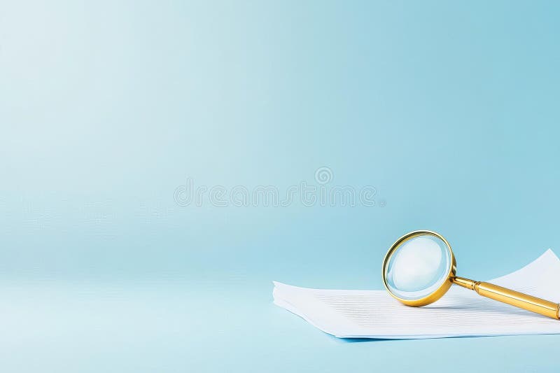 Magnified Document Inspection on Simple Blue Background Stock ...