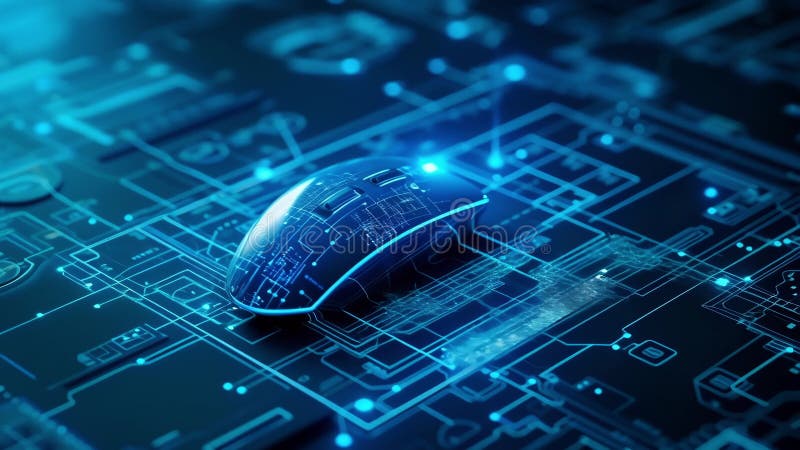 Magnified Image of a Computer Mouse Hovering Over a Blueprint ...