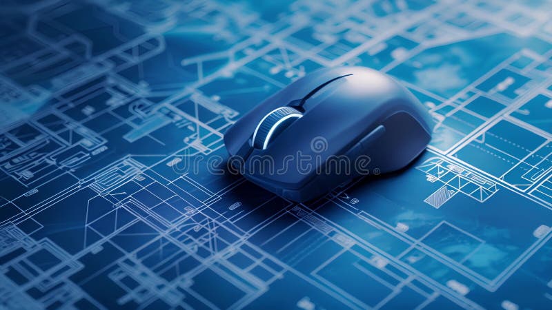 Magnified Image of a Computer Mouse Hovering Over a Blueprint ...