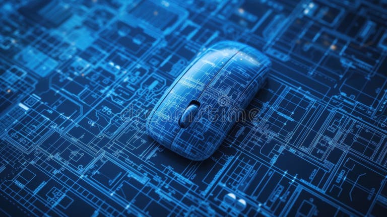 Magnified Image of a Computer Mouse Hovering Over a Blueprint ...