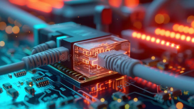 A Magnified Image of a Network Cable Being Securely Plugged into a ...