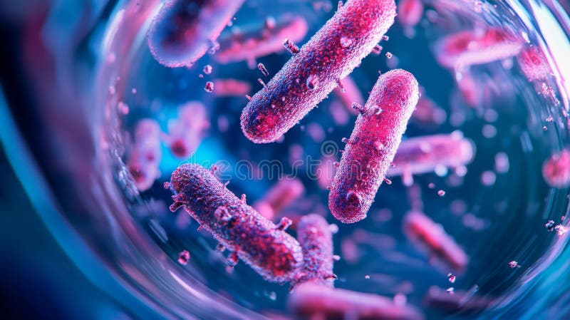 Magnified Red Bacteria Floating in Liquid Medium, Microbiology Research ...