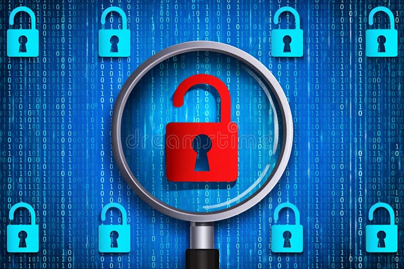 Magnified Red Unlocked Padlock Over Blue Binary Code Image Stock Illustration - Illustration of ...