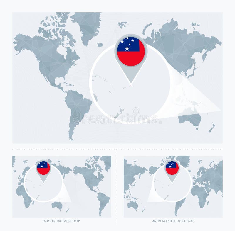 Magnified Samoa Over Map of the World, 3 Versions of the World Map with ...