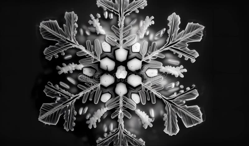 Magnified Snowflake on Dark Surface, Made with Generative AI Stock ...