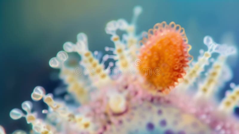 A Magnified View of a Budding Spore with Tiny Hairlike Structures ...