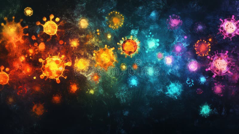 Magnified View of Colorful Viruses with Surreal Patterns Representing ...