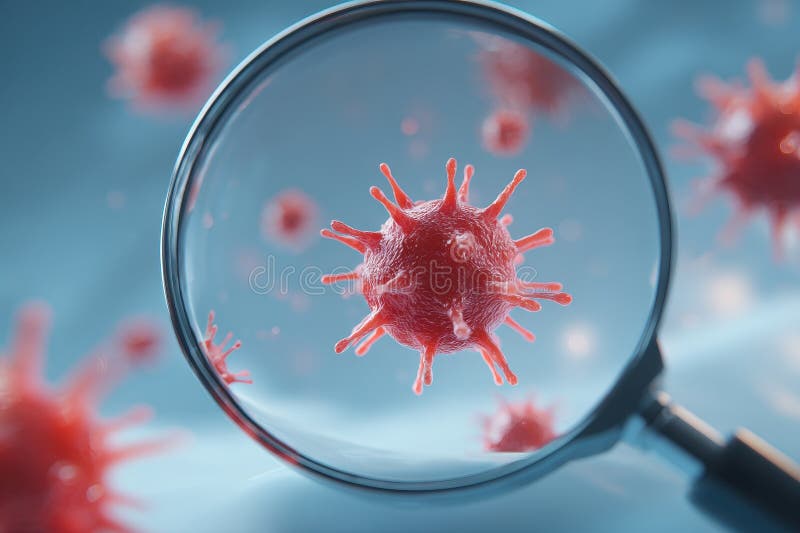 Magnified View of Red Virus Particles Under a Microscope, Scientific ...