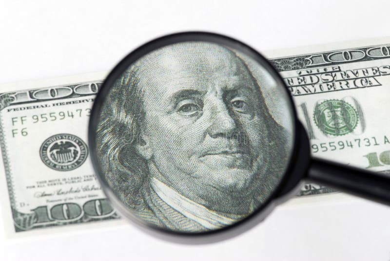 Magnifier on banknote stock photo. Image of coins, economy - 28716630