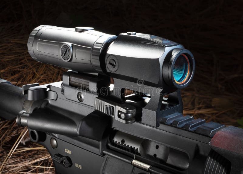 Magnifier Behind a Rifle`s Red Dot Sight Stock Image - Image of optic ...