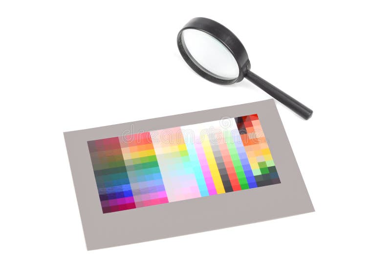 Magnifier on a color chart stock image. Image of black - 77606961