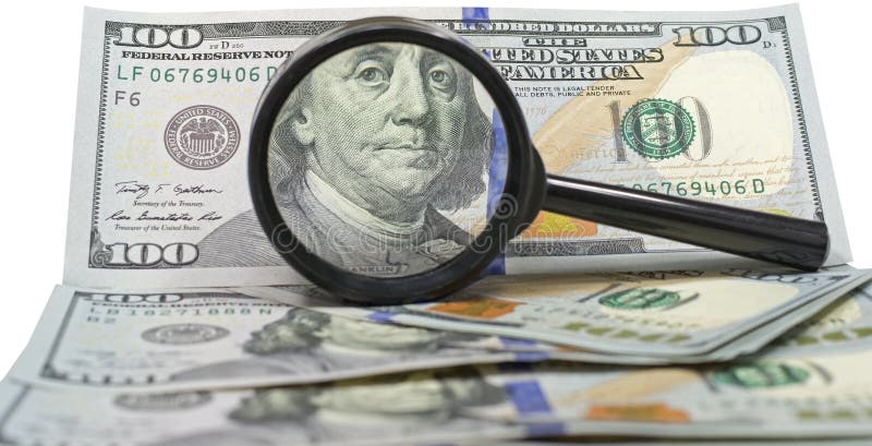 Money and magnifying glass stock photo. Image of exploration - 31903042