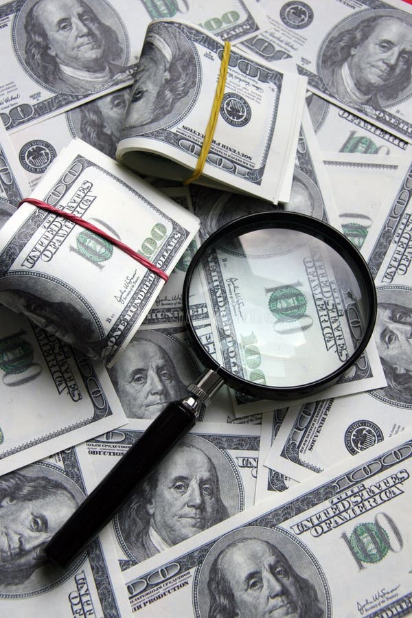 Magnifier and dollars stock image. Image of magnifying - 18479097