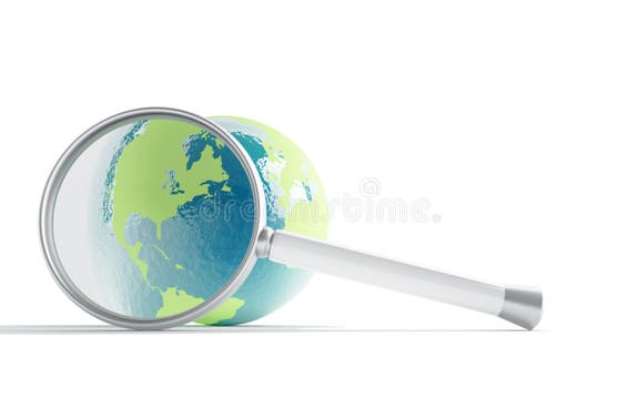 Magnifier and earth sphere stock illustration. Illustration of icon ...
