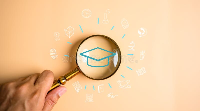 Magnifier Focus To Graduate Cap Icon with Learning Educate, Study ...