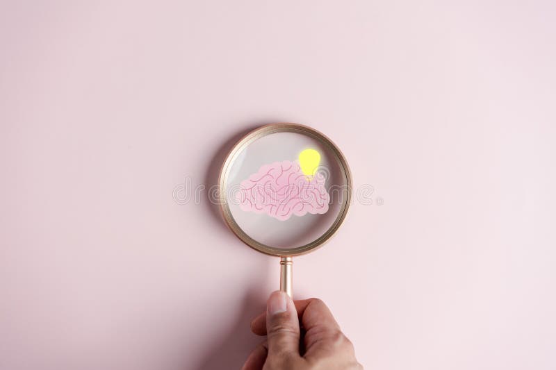 Magnifier Focus To Human Brain with Lightbulb Icon, Idea Creative ... Magnifier Focus To Human Brain with Lightbulb Icon, Idea Creative ...