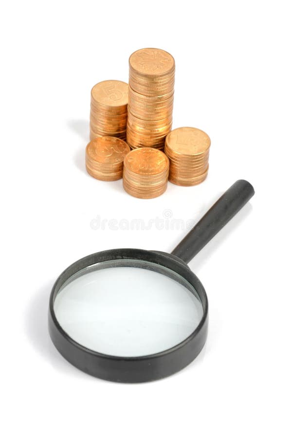 Magnifier glass and coins stock photo. Image of wealth - 23566186