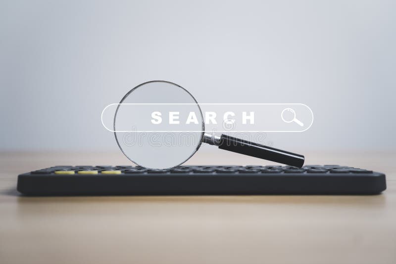 Magnifier Glass on Computer Keyboard with Search Engine Bar Website on ...