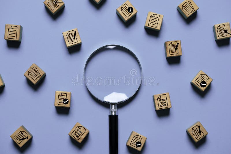 Magnifier Glass among Document Icon for Information and Data Analysis ...