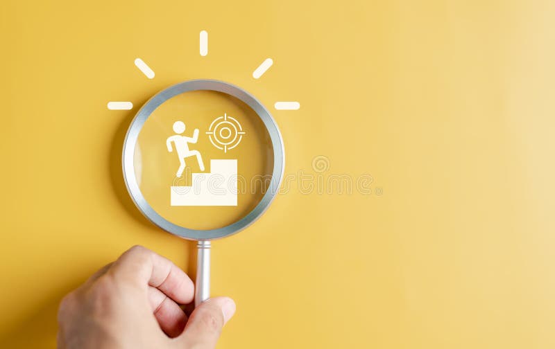 Magnifier Glass Focus To Target Objective with Idea Creative Light Bulb ...