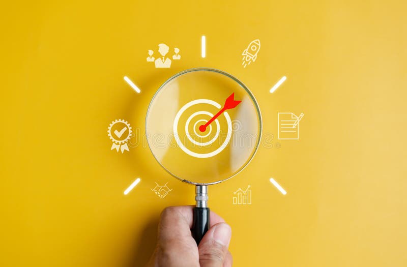 Magnifier Glass Focus To Target Objective with Idea Creative Light Bulb ...