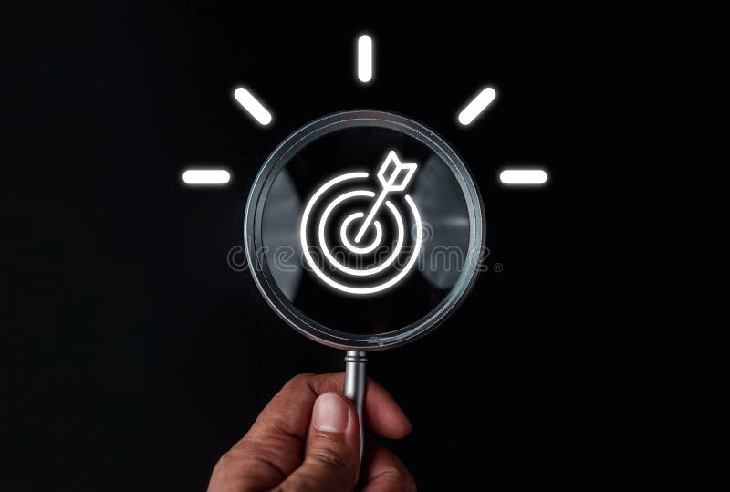 Magnifier Glass Focus To Target Objective with Idea Creative Light Bulb ...