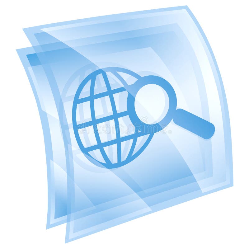 Magnifier and Globe Icon Blue Square Stock Illustration - Illustration ...