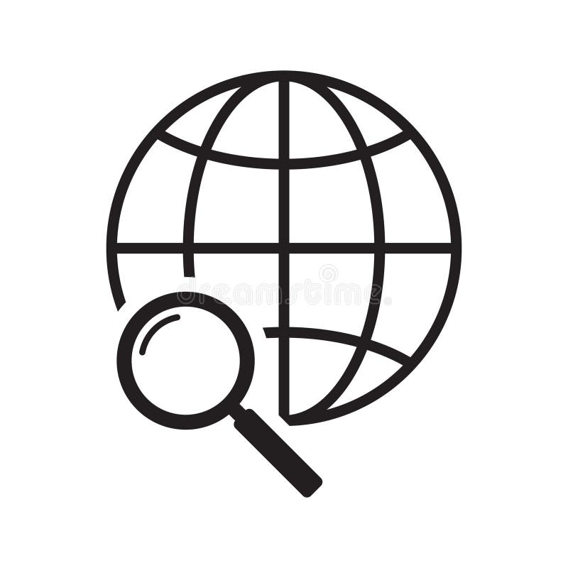 Magnifier and Globe Icon, Search for a Place on a Map or on the Globe ...