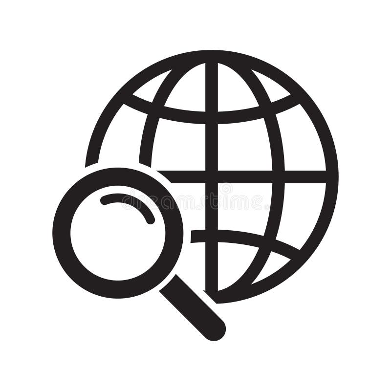 Magnifier and Globe Icon, Search for a Place on a Map or on the Globe ...