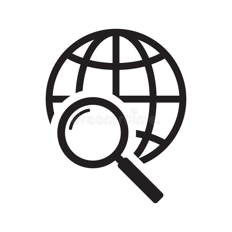 Magnifier and Globe Icon, Search for a Place on a Map or on the Globe ...