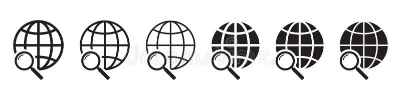 Magnifier and Globe Icon, Search for a Place on a Map or on the Globe ...
