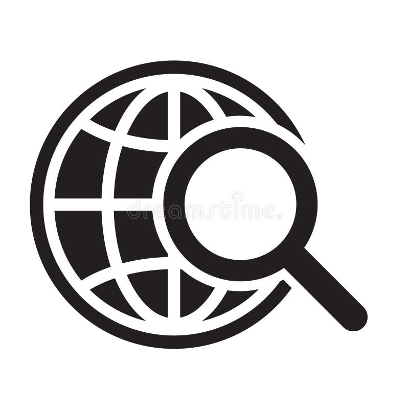 Magnifier and Globe Icon, Search for a Place on a Map or on the Globe ...