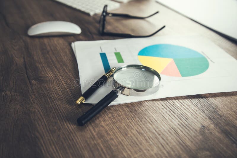 Magnifier on Graph with Keyboard on Desk Stock Illustration ...