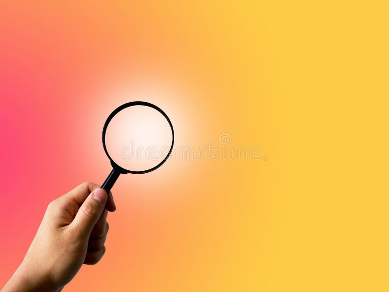 Magnifier on Hand Holding on Modern Hot Gradient Background Stock Image ...
