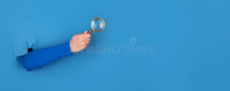Magnifier in Hand Panoramic Stock Photo - Image of website, hold: 260655136